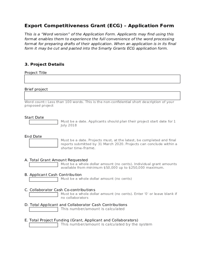 Export Competitiveness Grant (ECG) Application Doc Template | pdfFiller