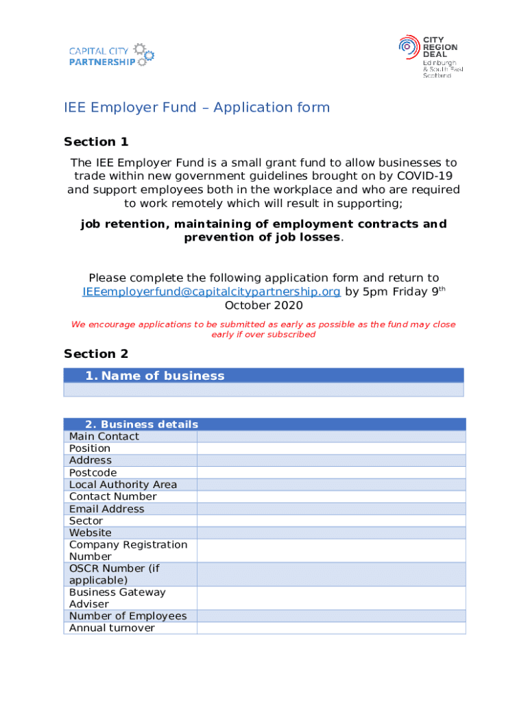 IEE Employer Fund Application Doc Template | pdfFiller