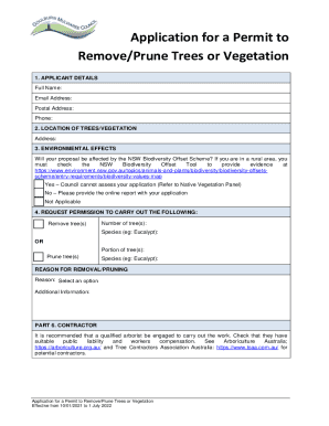 Fillable Online Application for a Permit to Remove/Prune Trees or ...