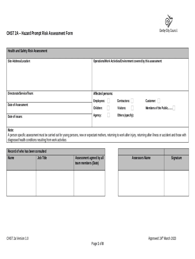 Risk assessment with hazard prompts Doc Template | pdfFiller