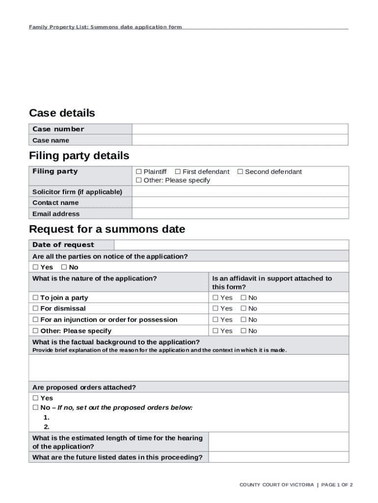 Summons date application Doc Template | pdfFiller