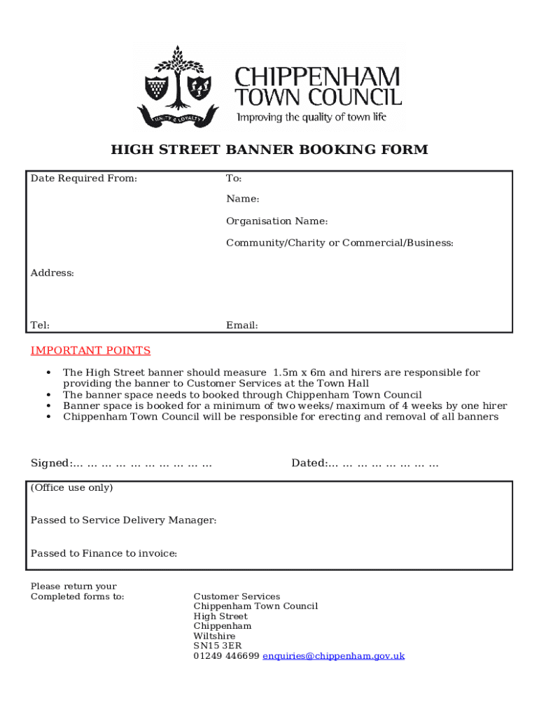 high street banner booking Doc Template | pdfFiller