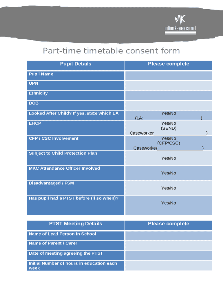 Part-Time School Timetable Consent Doc Template | pdfFiller