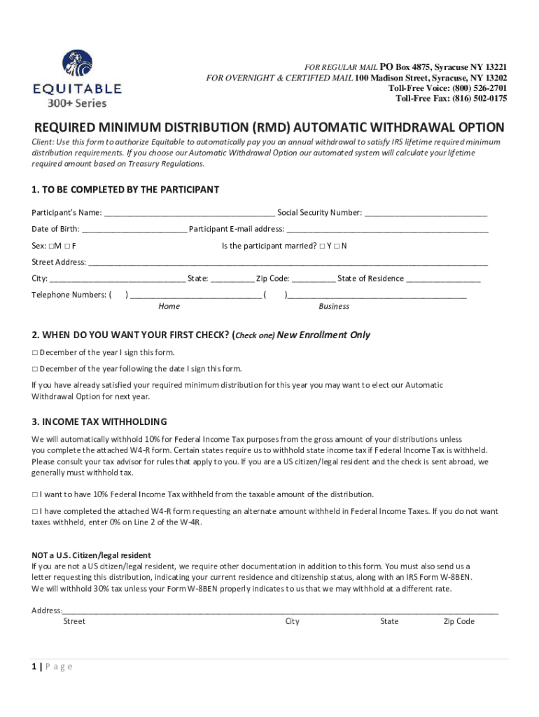 Fillable Online required minimum distribution (rmd) automatic ...