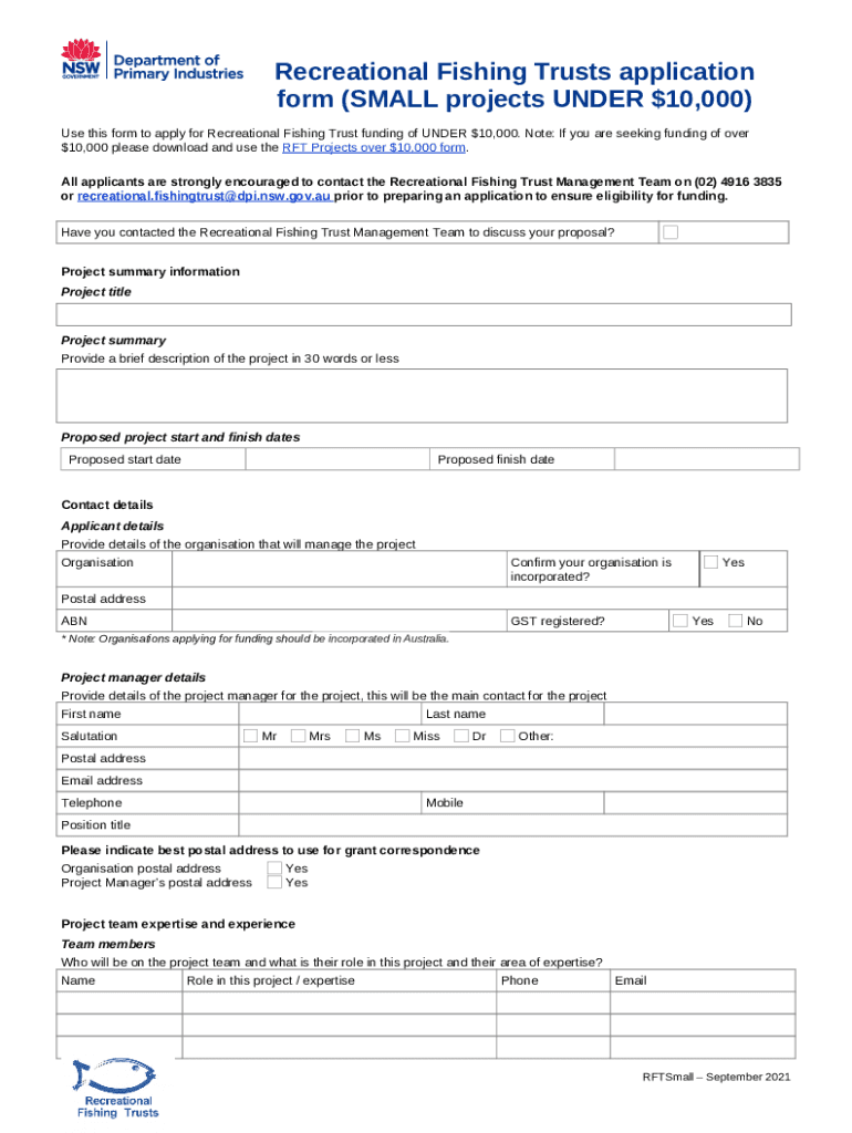 Recreational Fishing Trusts funding application OVER ... Doc Template | pdfFiller