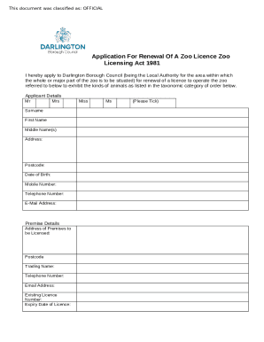 Application to Renew a Zoo Licence Doc Template | pdfFiller