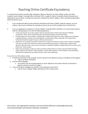 Fillable Online Teaching Online Certificate Equivalency Form Fax Email ...