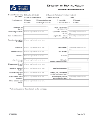 Director of Mental Health Reportable Event Notification Doc Template ...
