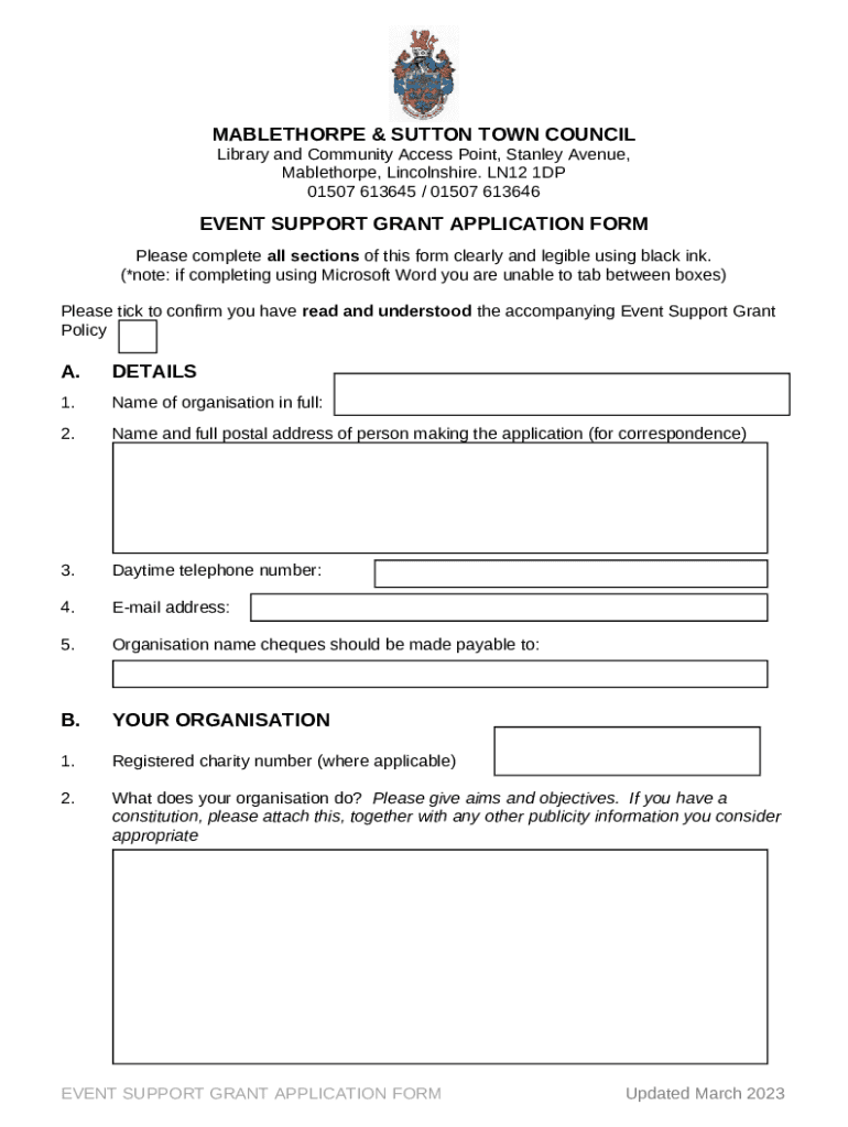 event support grant application Doc Template | pdfFiller