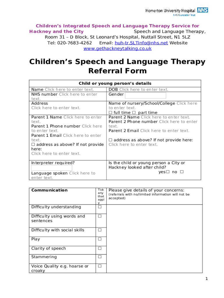 Children's Integrated Speech and Language Therapy Service Doc Template ...