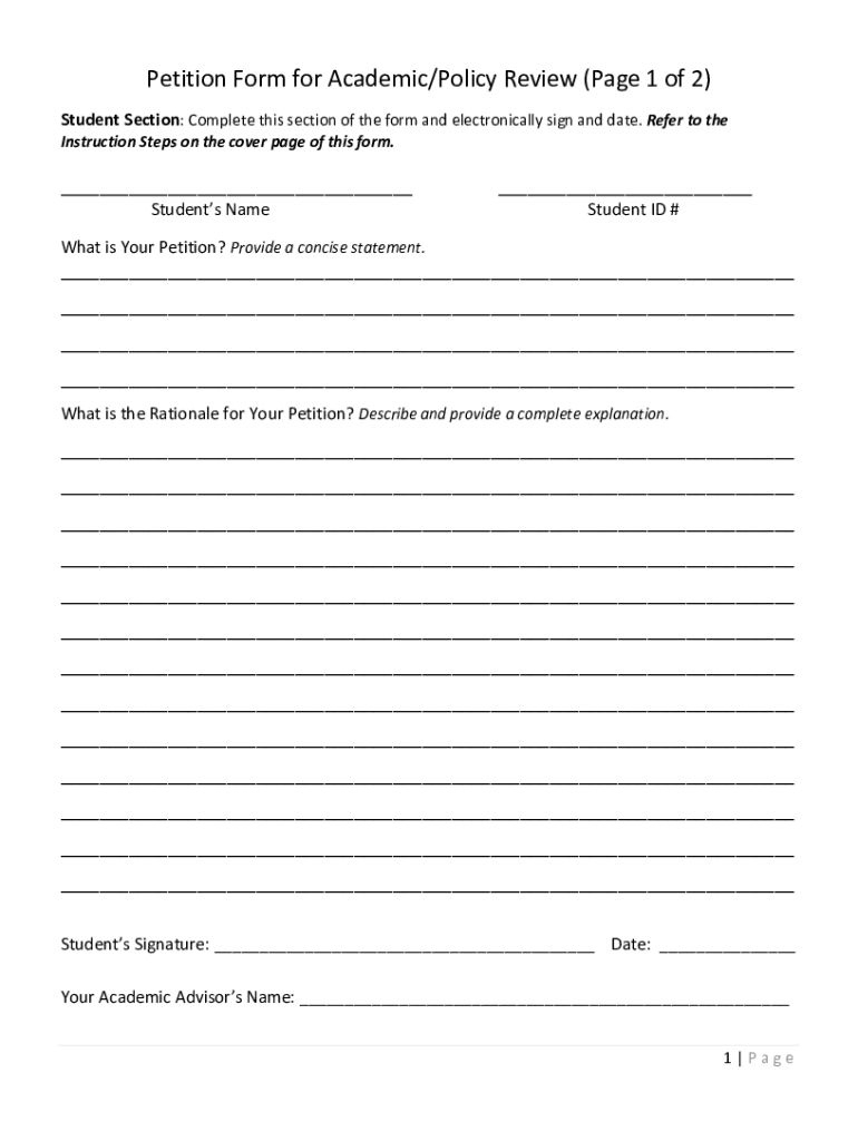 Fillable Online Student Petition Form for Academic/Policy Review Fax ...
