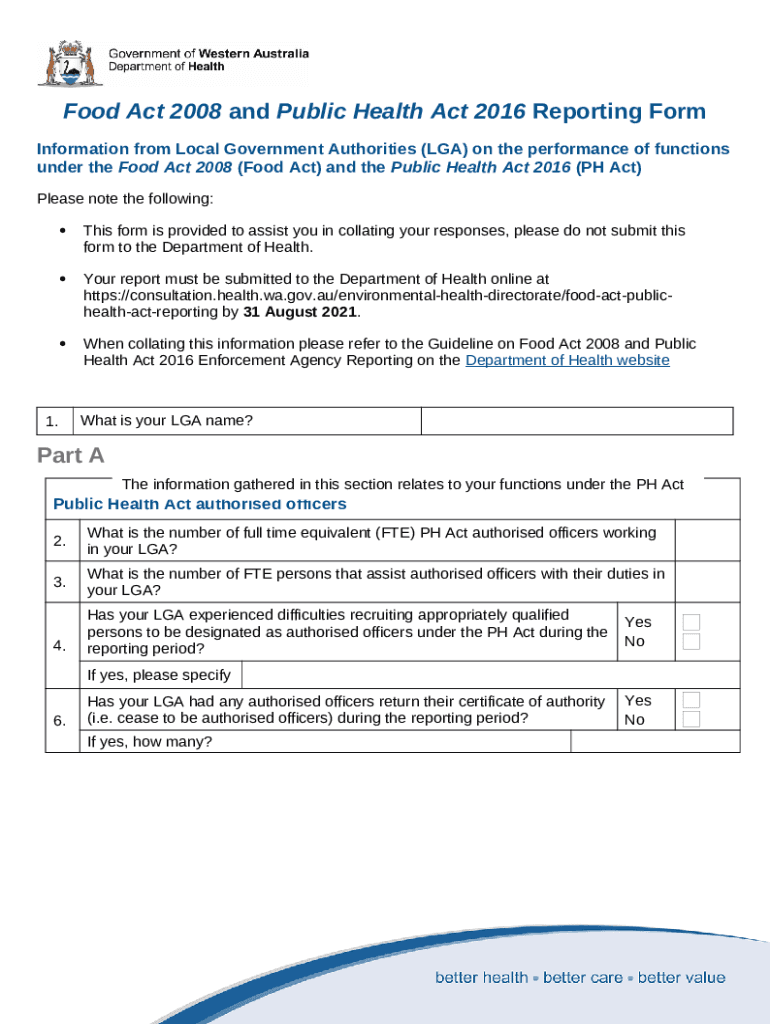 Food Act 2008 and Public Health Act 2016 Reporting Doc Template | pdfFiller
