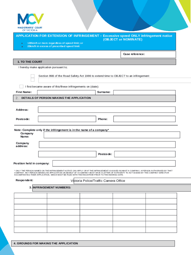 APPLICATION FOR EXTENSION OF INFRINGEMENT Doc Template | pdfFiller