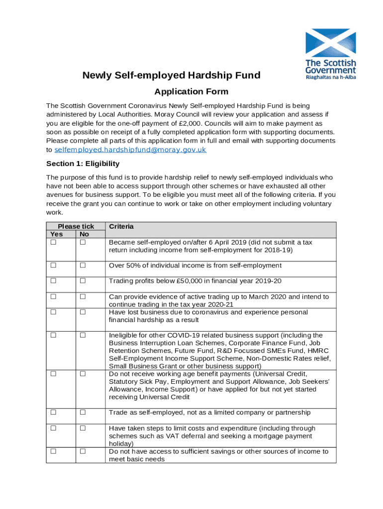 Newly Self-employed Hardship Fund Application Doc Template | pdfFiller