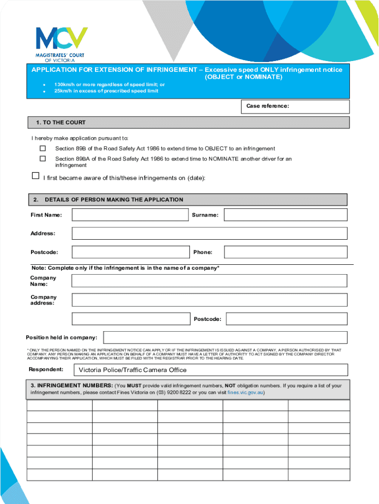 Fillable Online Excessive speed ONLY infringement notice - I hereby ...