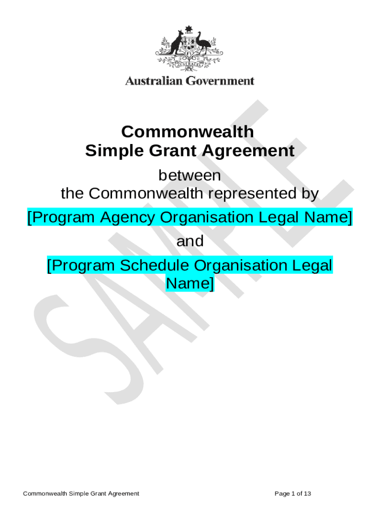 Commonwealth Simple Grant Agreement (insert ... Doc Template | pdfFiller