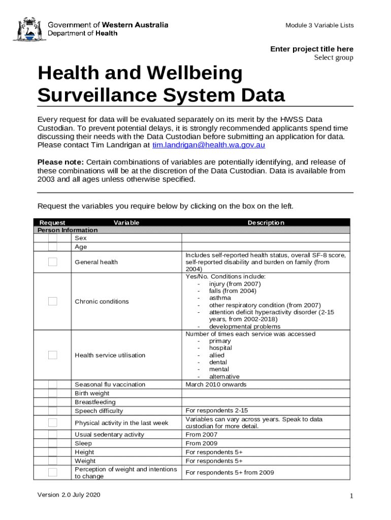 Health and Wellbeing Surveillance System Doc Template | pdfFiller
