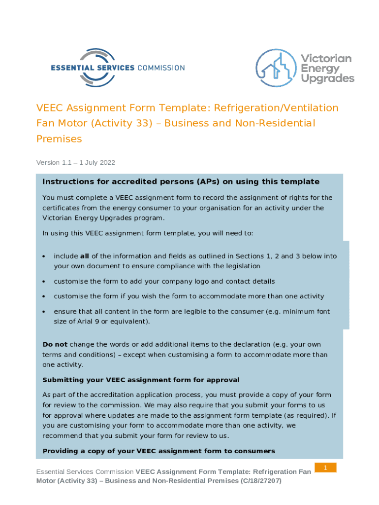 VEEC Assignment Template: Refrigeration Fan Motor ... Doc Template ...