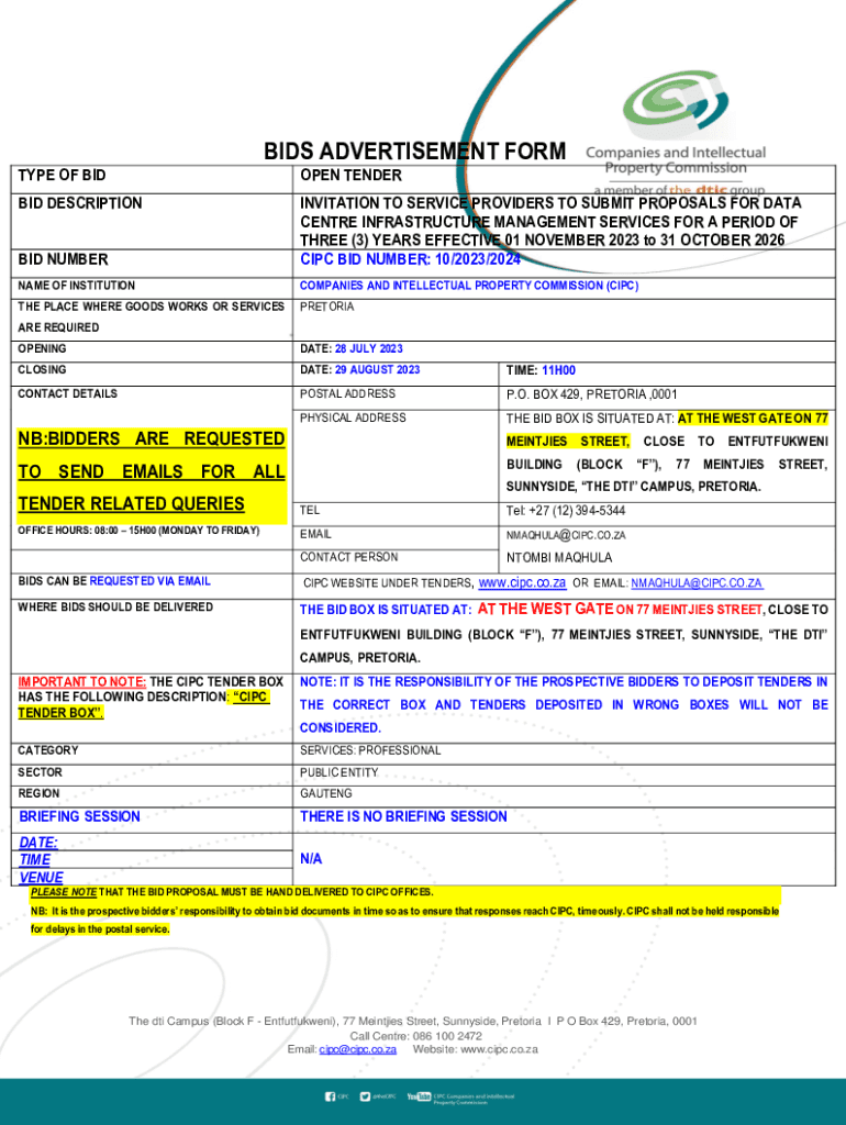 Fillable Online terms of reference (tor) cipc bid number: 10/2023/2024 Fax Email Print - pdfFiller