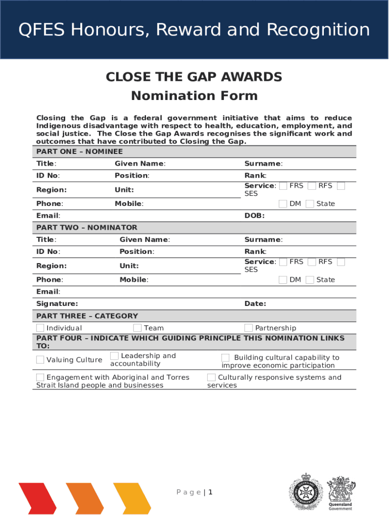 Close the Gap Awards Nomination Doc Template | pdfFiller