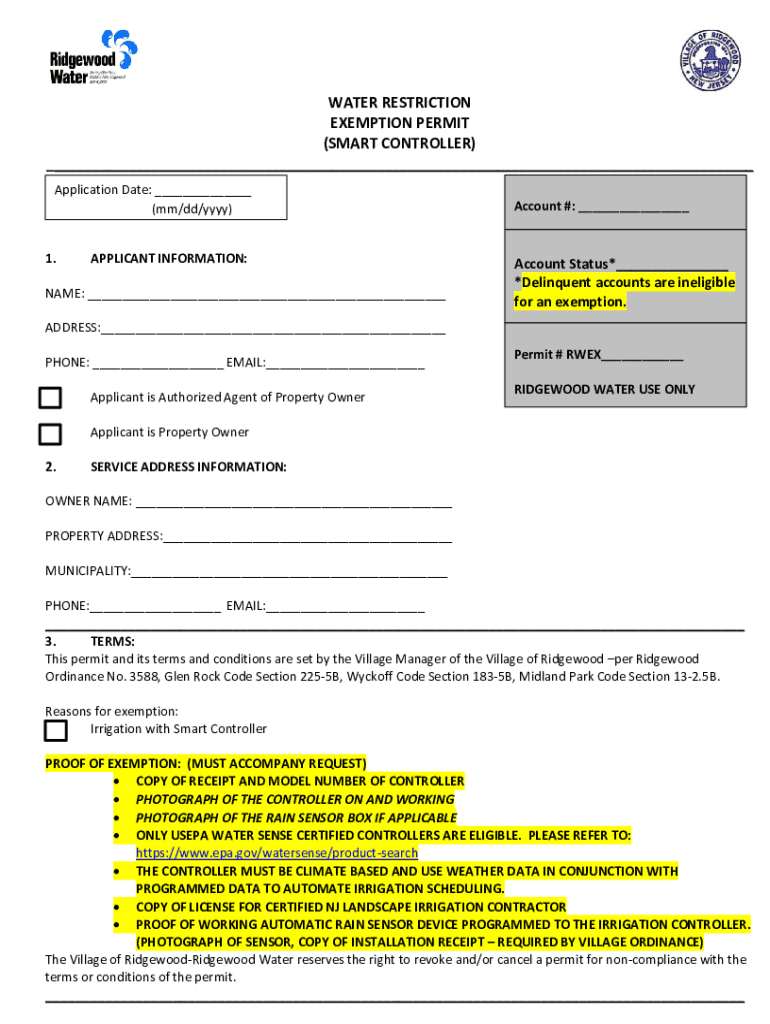 Fillable Online Water exemption permitsCity of Vancouver Fax Email Print - pdfFiller
