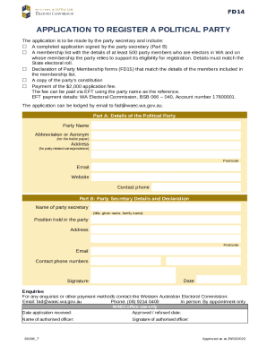 FD14 - Application for registration of a political party Doc Template ...