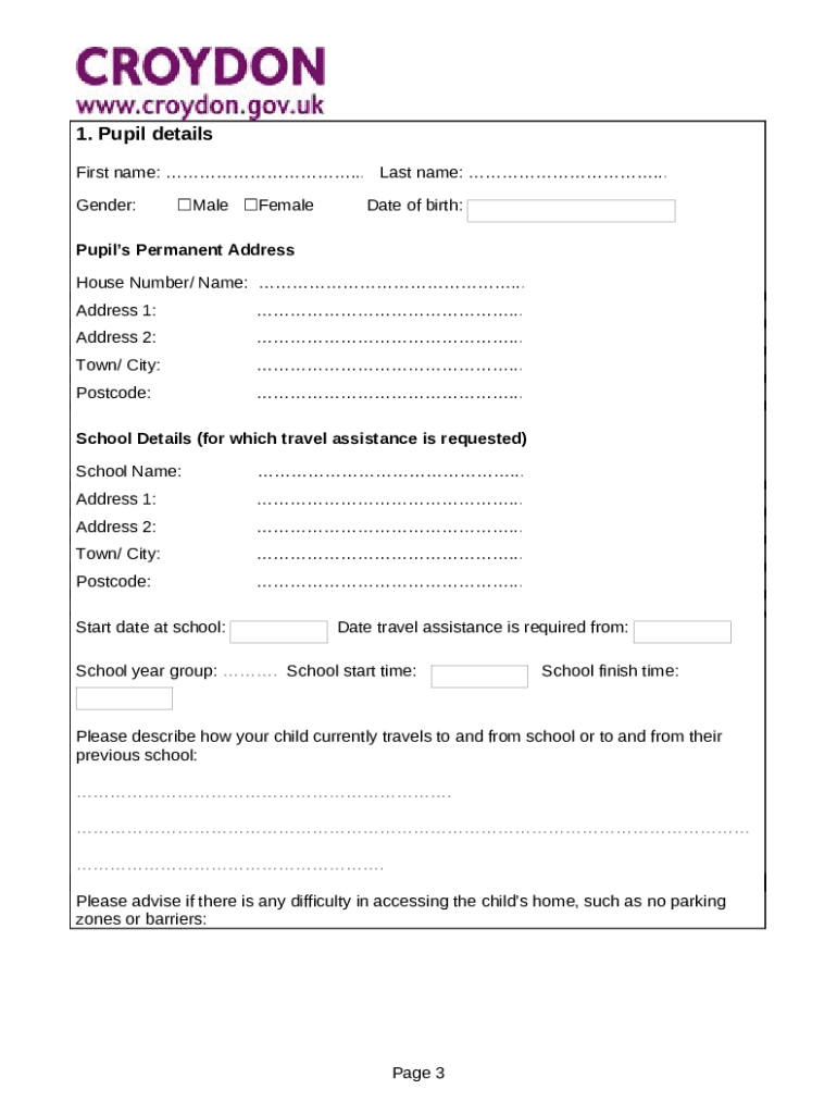 Application for Travel Assistance: 5 years -15 years old Doc Template ...