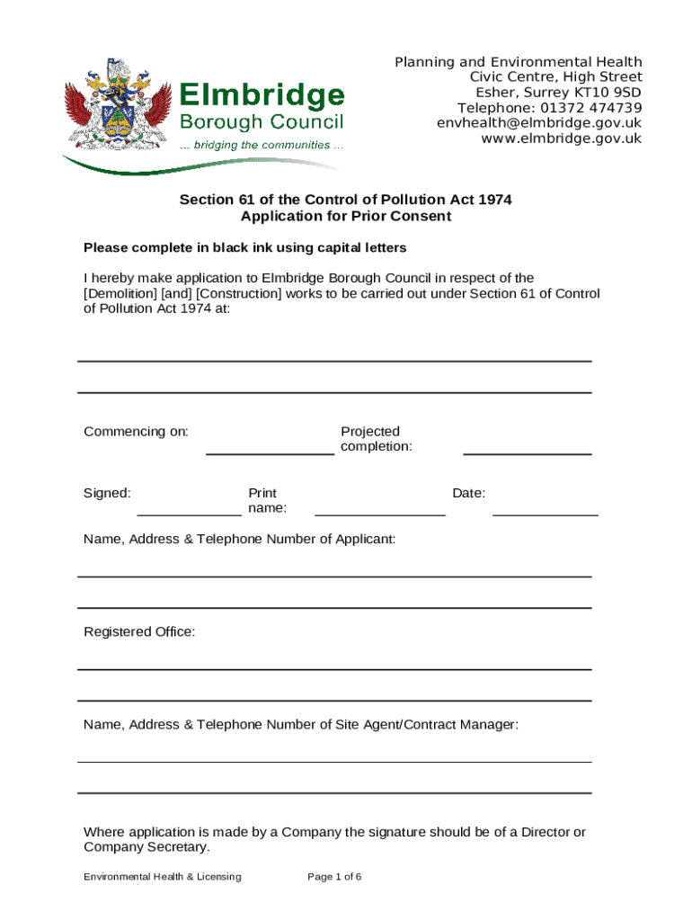 Section 61 application for prior consent Doc Template | pdfFiller