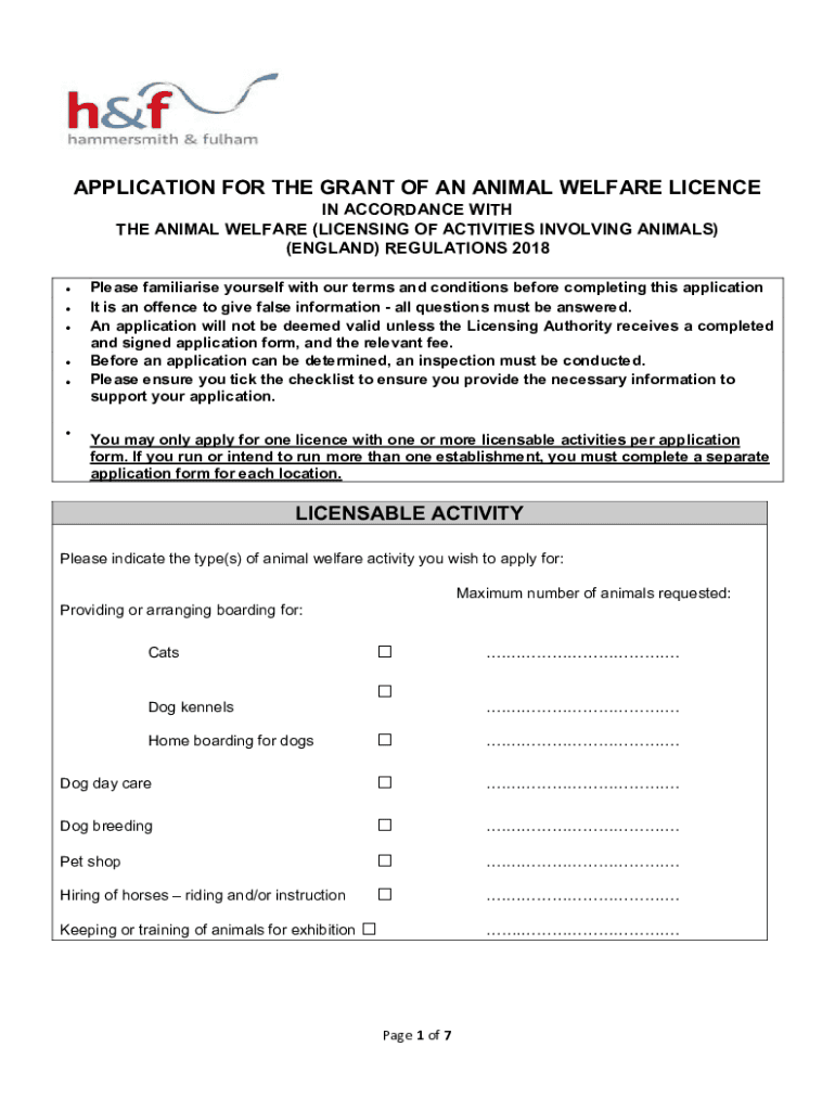 Fillable Online application for the grant of an animal welfare licence Fax Email Print - pdfFiller