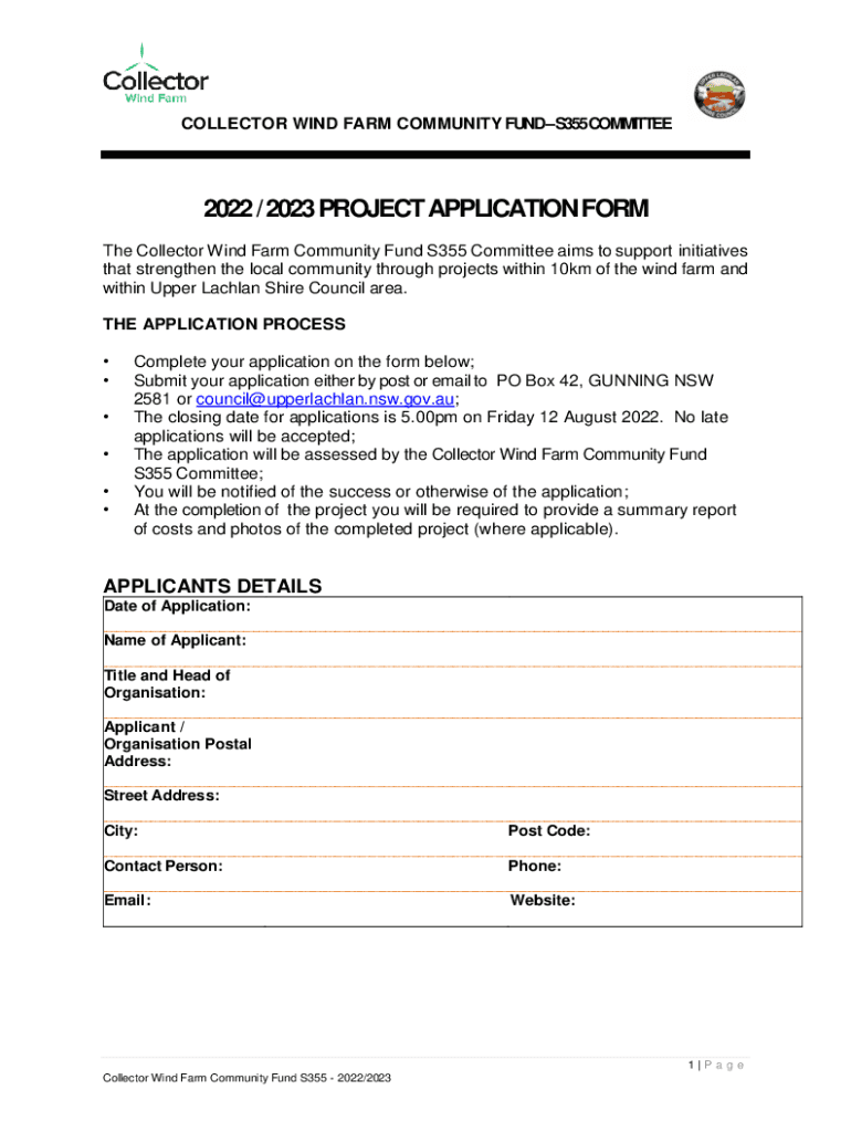 Fillable Online 2022 / 2023 PROJECT APPLICATION FORM Fax Email Print ...