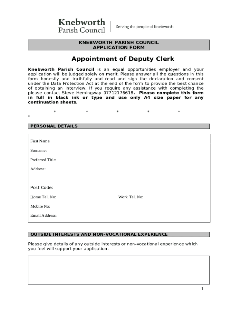 Deputy Clerk Job Application Doc Template | pdfFiller