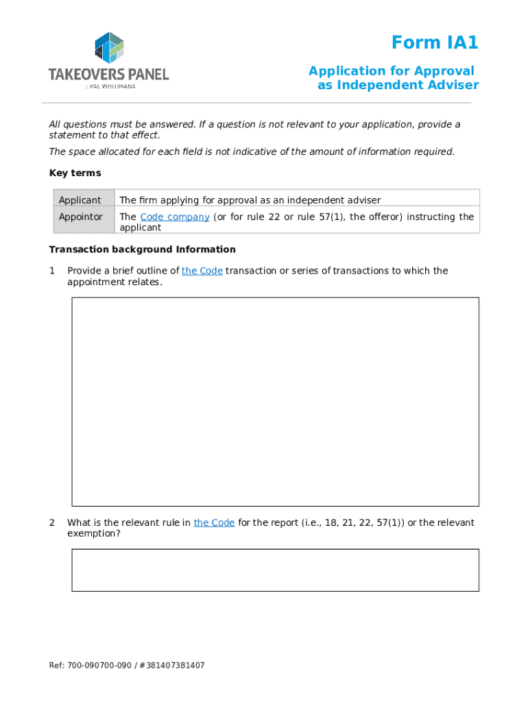 IA1 Application for Approval as Independent Adviser Doc Template ...