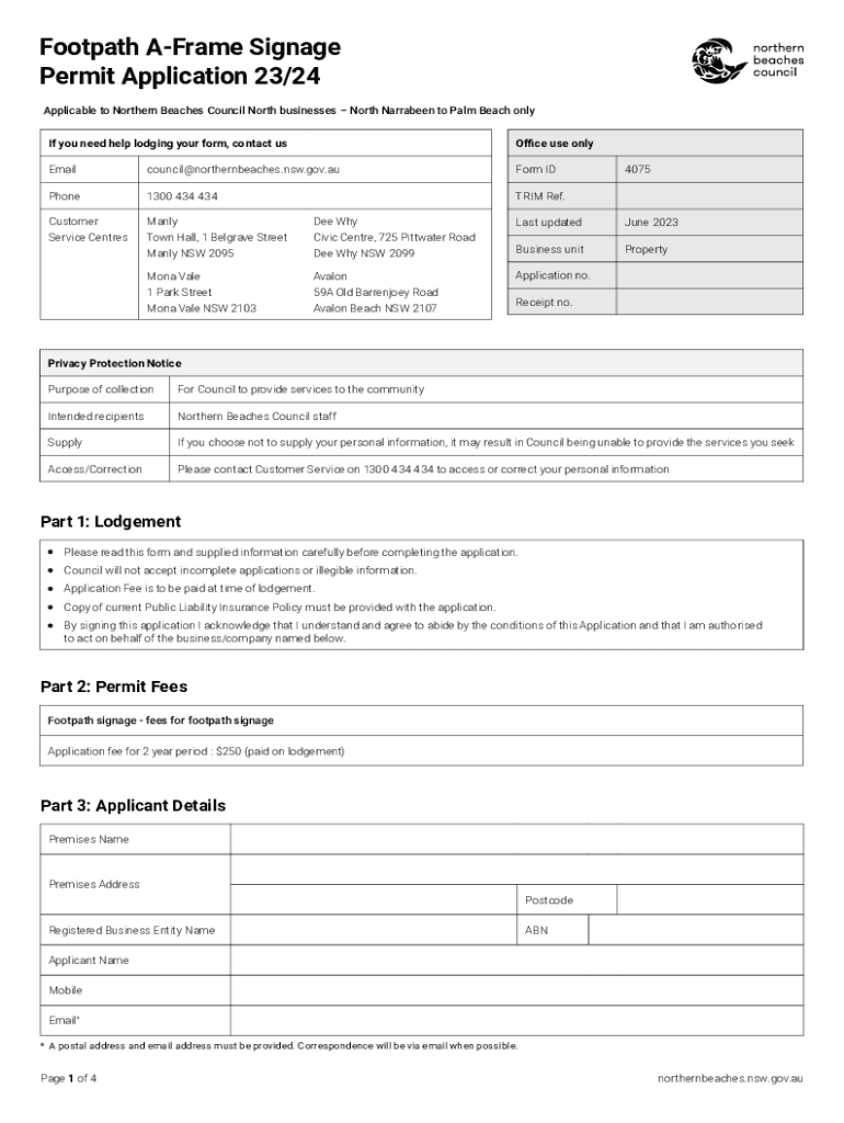 Fillable Online Footpath A-Frame Signage Permit Application 22/23 Fax ...