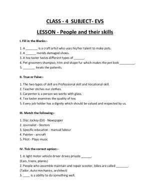Fillable Online CLASS - 4 SUBJECT- EVS LESSON - People and their skills Fax Email Print - pdfFiller
