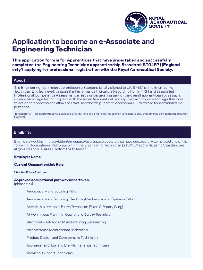 Fillable Online Apprenticeship Standard for an Engineering Technician ...