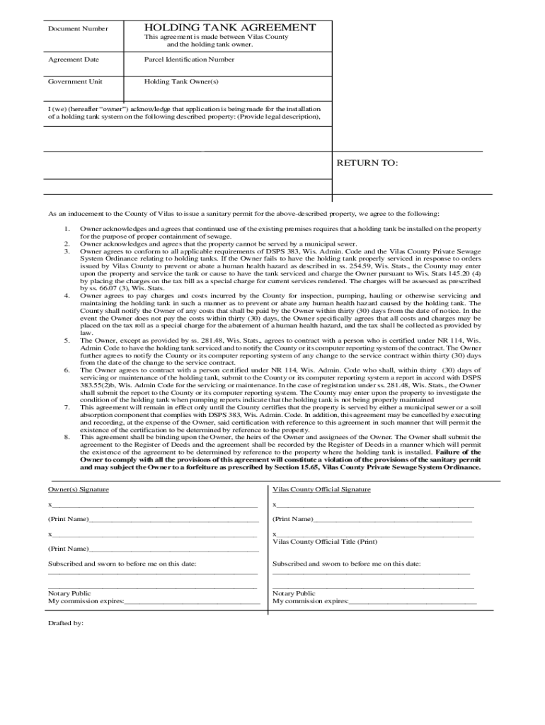 Fillable Online APPLICATION/AGREEMENT for HOLDING TANK ... Fax Email ...