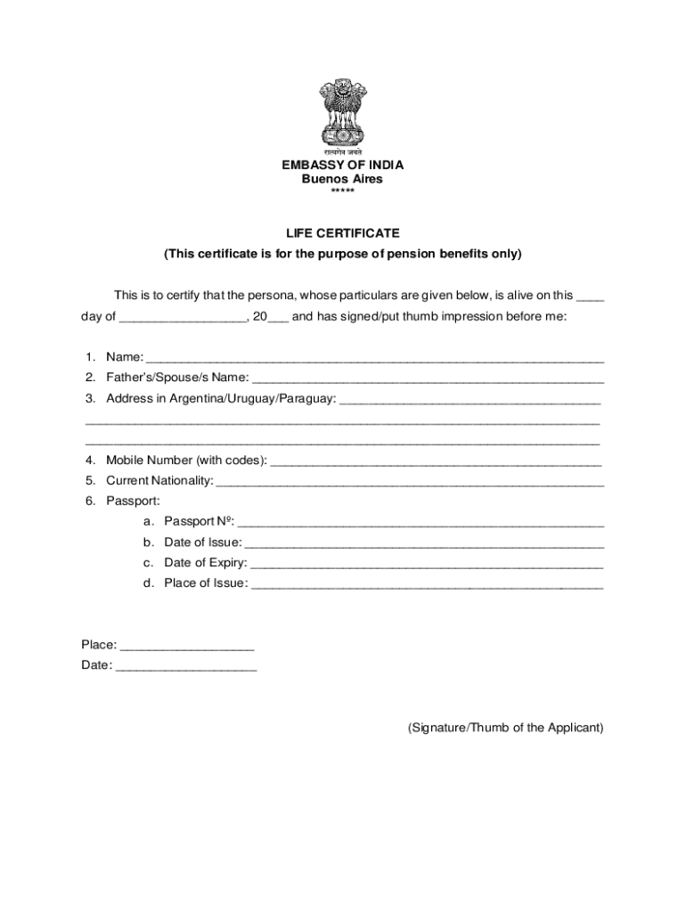 Fillable Online Life Certificate for Pension Purpose or for any Other ... Fax Email Print ...