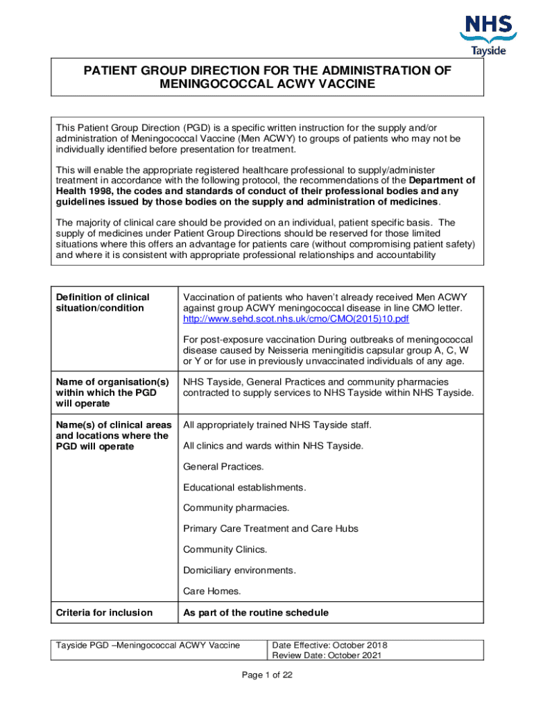 Fillable Online MenACWY risk groups: patient group direction template ...