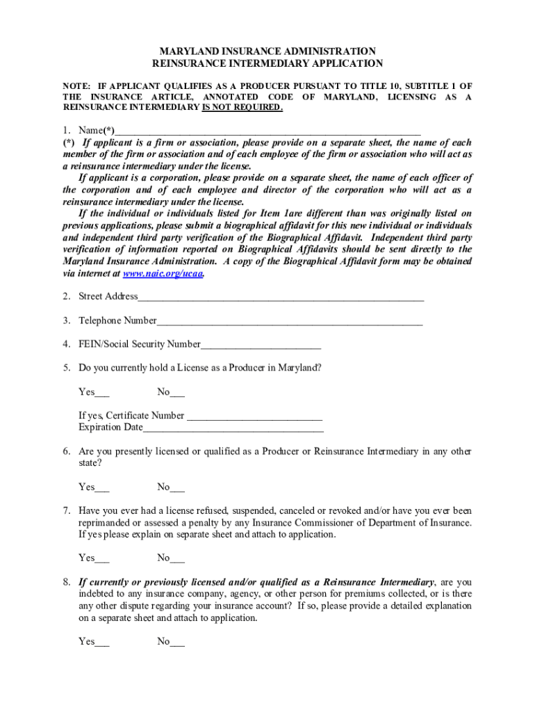 Fillable Online mdinsurance state md Title Insurance Producer: Initial ...