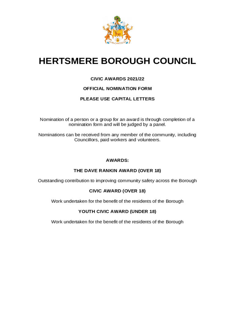 Civic Award 2022 Nomination (Word 870Kb). The nomination for someone who should be recognised ...