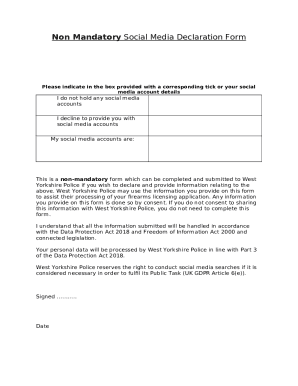 Non Mandatory Social Media Declaration Doc Template | pdfFiller