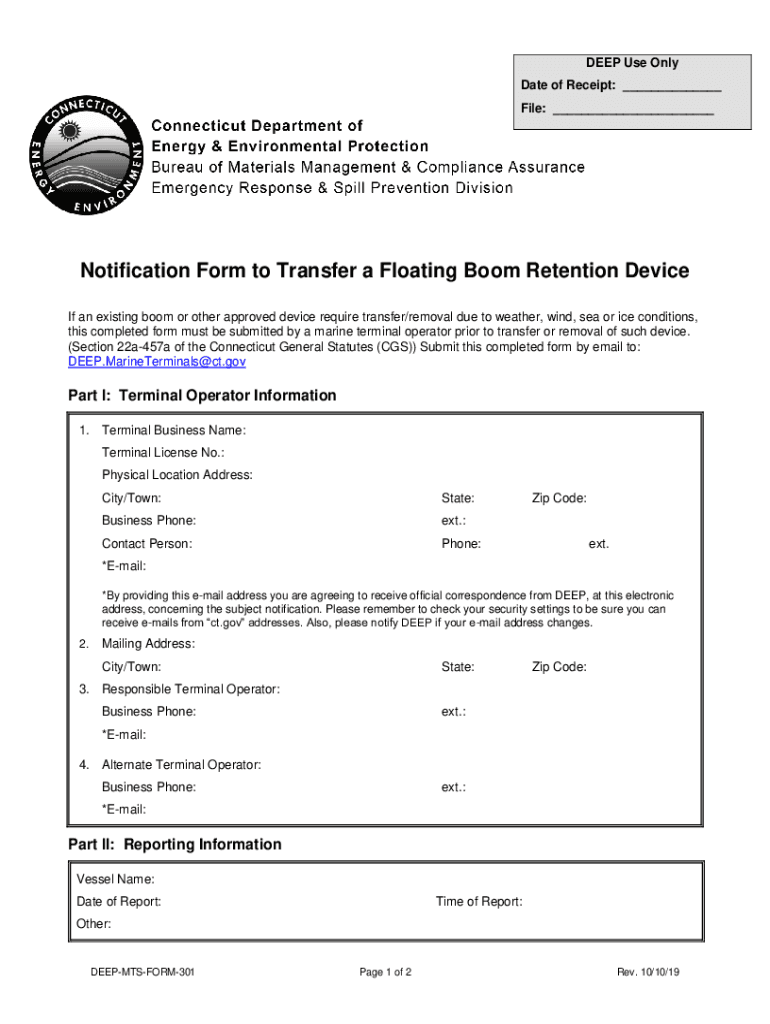 Fillable Online Notification Form to transfer a Floating Boom Device. permits Fax Email Print ...