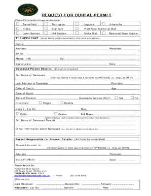 Fillable Online Death Certificate and Burial Permit Application Fax ...