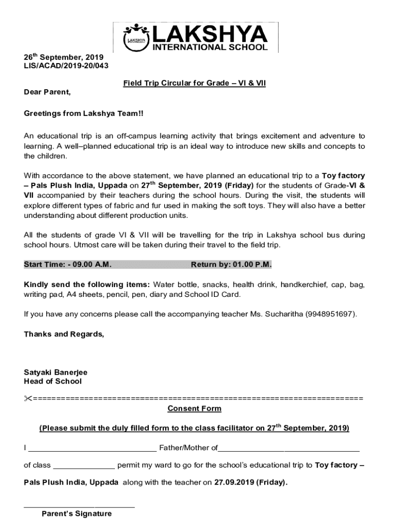 Fillable Online Field Trip Circular for Grade VI & VII Fax Email Print ...