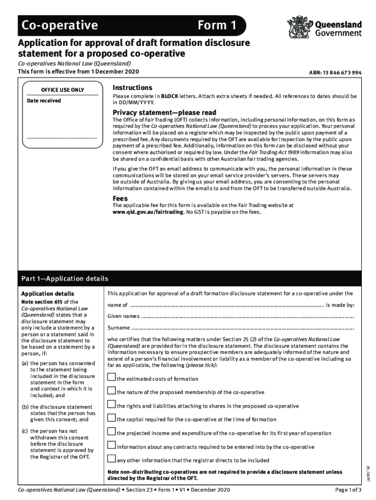 Fillable Online Form 1 - Application for approval of draft formation ...