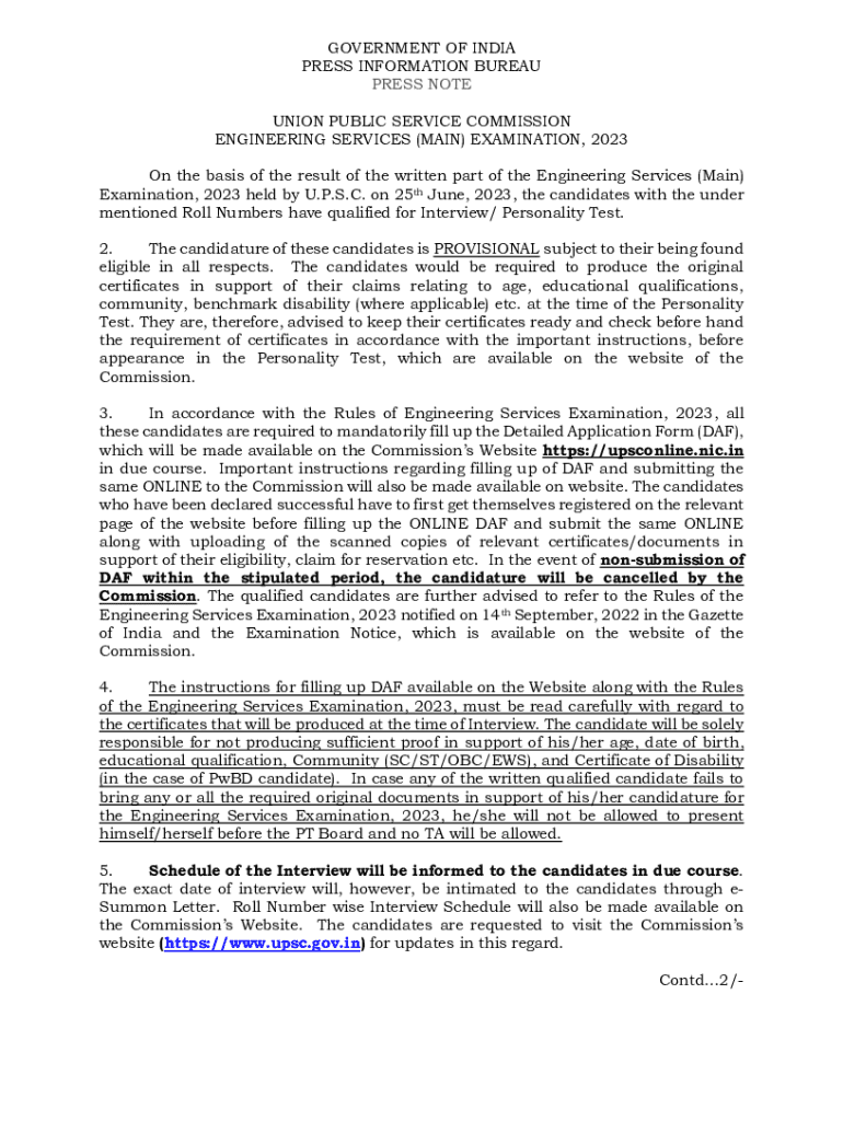 Fillable Online upsc gov Union Public Service Commission (UPSC ...