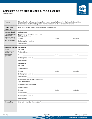 Fillable Online application to surrender a food licence Fax Email Print ...