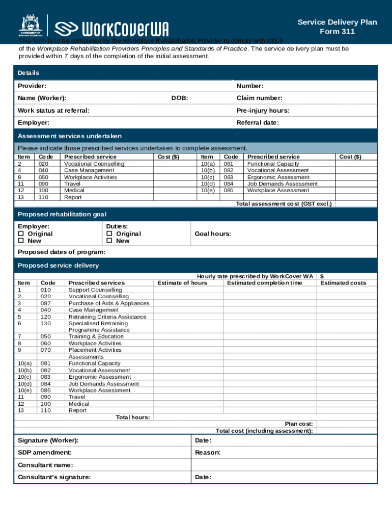 311: Service Delivery Plan Doc Template | pdfFiller