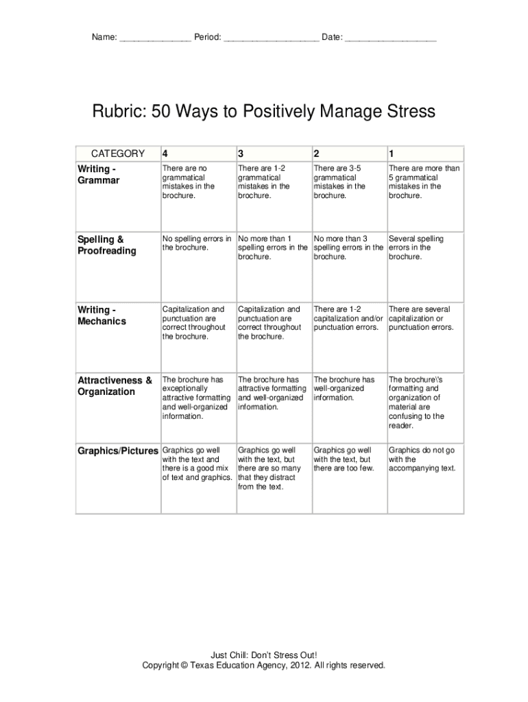 Fillable Online Rubric 50 Positive Ways to Handle Stress. Human Services Fax Email Print - pdfFiller