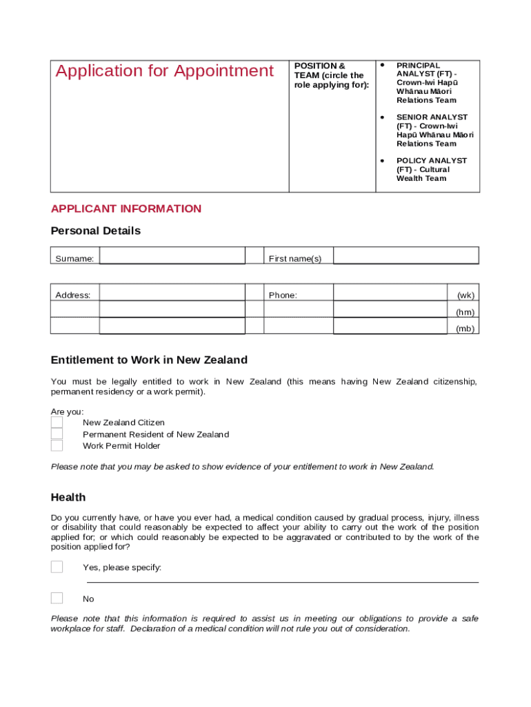 Application for Appointment Template Doc Template | pdfFiller